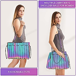 chosping Geometric Luminous Women's Fashion Handbags Tote Holographic Reflective Shoulder Bag Flash Purses (TOTE)