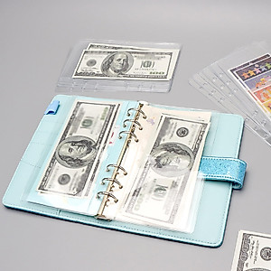 12pcs A6 Binder Pockets Zipless Clear Cash Envelopes Loose Leaf Binder Sleeves PVC Sheet Protectors 6 Holes for 6 Ring A6 Binder Organizer Photos Cards Bills (Clear A6 Binder Pocket)