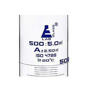 EISCO Graduated Cylinder, 500ml - Class A Tolerance ±2.50ml - Round Base - Blue Graduations - Borosilicate 3.3 Glass