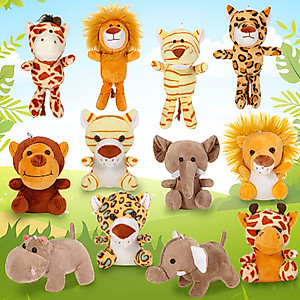 12 Pieces Mini Safari Stuffed Animals 4.8 Inch Jungle Zoo Animal Plush Cute Elephant Monkey Giraffe Leopard Deer Lion Tiger Hippo for Baby Shower Birthday Party Teacher Student Award
