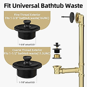Sogmeter Matte Black Bathtub Drain, Hair Catcher and 2-Hole Overflow Faceplate, 11.5/16 UNC, Lift and Turn Bathtub Drain Replacement, Tub Drain Stopper