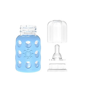 Lifefactory Glass Baby Bottles with Silicone Protection - 2-Pack, 4 oz Bottles, Sky Blue