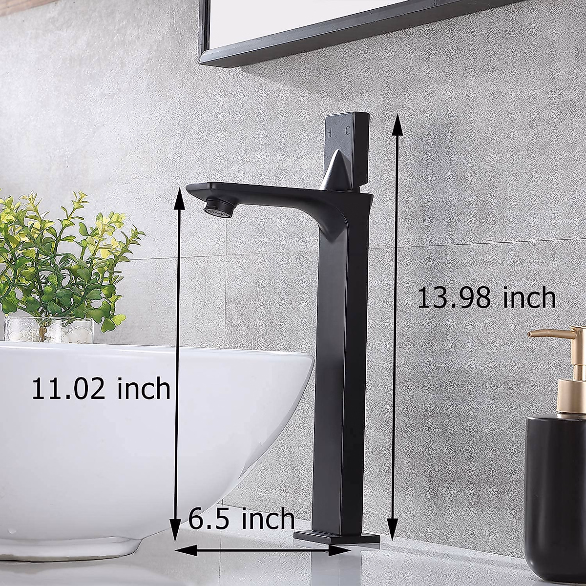VAPSINT Tall Matte Black Bathroom Vessel Sink Faucet,Modern Single Handle Vessel Faucets Single Hole Vanity Mixer Bowl Tap Bathroom Sink Faucet with Water Hoses