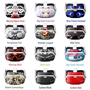 VR Headset and Controller Skin Stickers for Quest 2 Accessories(Flaming Skull)