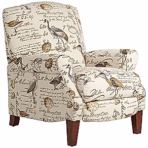 Kensington Hill Birdsong Script and Bird Patterned Recliner Chair Armchair Comfortable Push Manual Reclining Footrest Adjustable Upholstered Bedroom Living Room Reading Home Relax Office