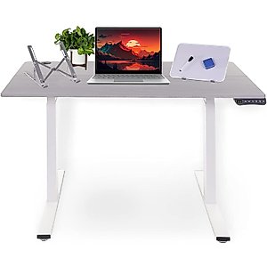 Generic Electric Standing Desk - Adjustable Height Desk with Laptop Stand, Sit Stand Desk, Riser Table (48 inch x 24 inch), Smoothly and Quietly Adjust from 27 to 45 inches, White Frame, Gray Desktop