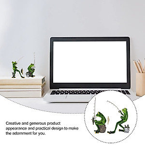 Funny Frog Figurines Garden Statue: Fishing Frog Ornament 2pcs Animal Collectible Figurines Sculpture for Bonsai Yard Table Desk Decor