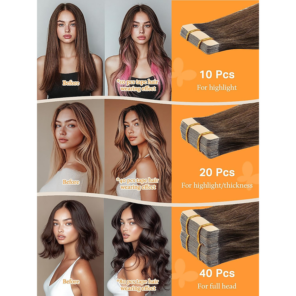 DOORES Tape in Hair Extensions Human Hair, Balayage Dark Brown to Chestnut Brown 50g 20pcs 18 Inch, Human Hair Extensions Natural Hair Extensions Remy Straight Hair Skin Weft