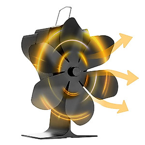 Leepesx Wood Stove Fan, Fireplace Fan Heat Powered Stove Fan Black 6 Blades Quiet Fireplace Fan Efficient Heat Distribution Stove Fan,Wood Stove Accessories
