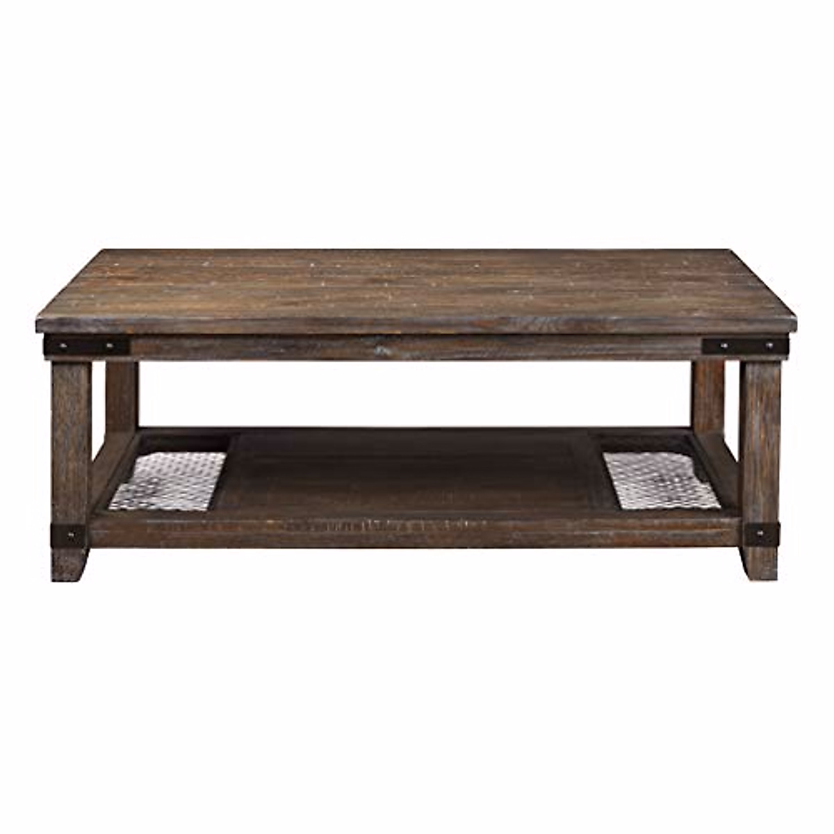 Signature Design by Ashley Danell Ridge Rustic Rectangular Coffee Table with Iron Accents, Brown