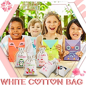 40 Pcs Valentine Drawstrings Canvas Bags, 4 x 6 Inch Small Valentine Reusable Muslin Bag Mini Candy Jewelry Drawstring Pouch Bulk Gift Bag for Kids Party Favor, Classroom Exchange Prizes