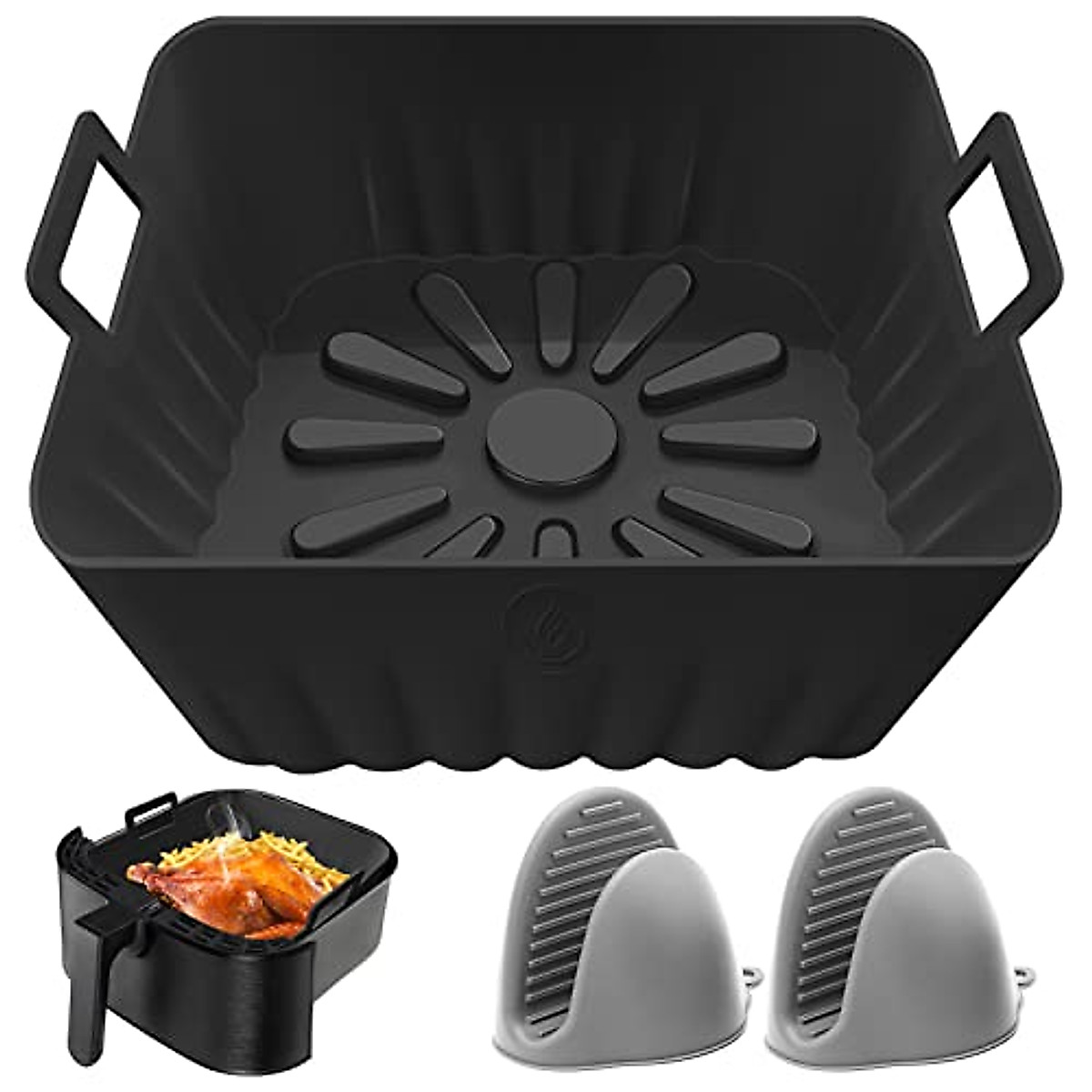 Square Air Fryer Liners Silicone, 9 IN 6 to 10 QT Food Grade Reusable Heat Resistant Silicone Air fryer Bowls Inserts Baskets Pots Accessories for COSORI Instant Vortex Air Fryer Oven Microwave