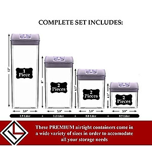 Kitchen Logic Airtight Food Storage Containers with Lids, Easy To Lock, Kitchen Pantry Organization and Storage Canister Set for Cereal, Pasta, Plus Labels, Marker, BPA-Free, 7 Piece Set (White Lids)