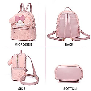 Cute Toddler Backpack for Gilrs, Kawaii School Plush Backpack, Lolita Anime Fluffy Fuzzy Bookbag Backpack for School Birthday Gift (Pink)