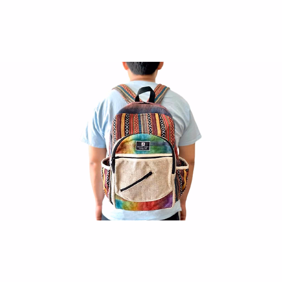 Zillion Craft himalayan hemp back pack. Hand made Bohemian style large size back pack for school , college. Multi pocket laptop back pack.