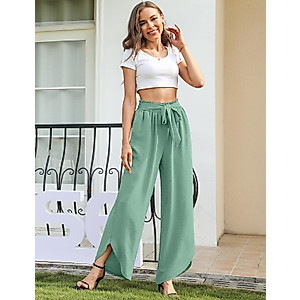 TARSE Dress Pants Women High Waisted Wide Leg Lounge Pants Plus Size Pants Curved Split Leg Pants Teacher Outfits with Pockets?LightGreen,XL?