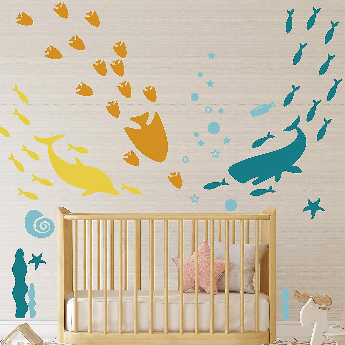 Ocean Wall Decal- Under The Sea Fish Vinyl Wall Stickers for Kids Boys Girls Room Bedroom Nursery Decor