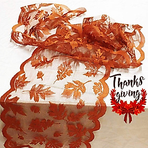 Fall Table Runner Decorations 13 x 72 Inch Maple Leaves Table Runner Fall Decor Harvest Lace Pumpkin Runner Brow Long Fall Table Line Fall Thanksgiving Autumn Dinner Home Decor (Brown)