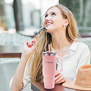 Bosvell 40 oz Tumbler with Handle and Straw Lid,Insulated Cup Reusable Stainless Steel Water Bottle Travel,Mug Cupholder Friendly,100% Leak-proof Travel Coffee Mug,Gifts for Women Men Him Her.