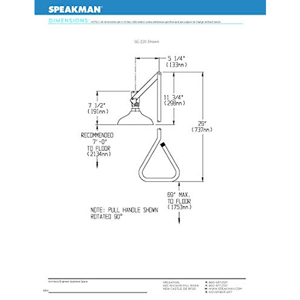 Speakman SE-220 Lifesaver Vertical Supply Emergency Shower, Yellow