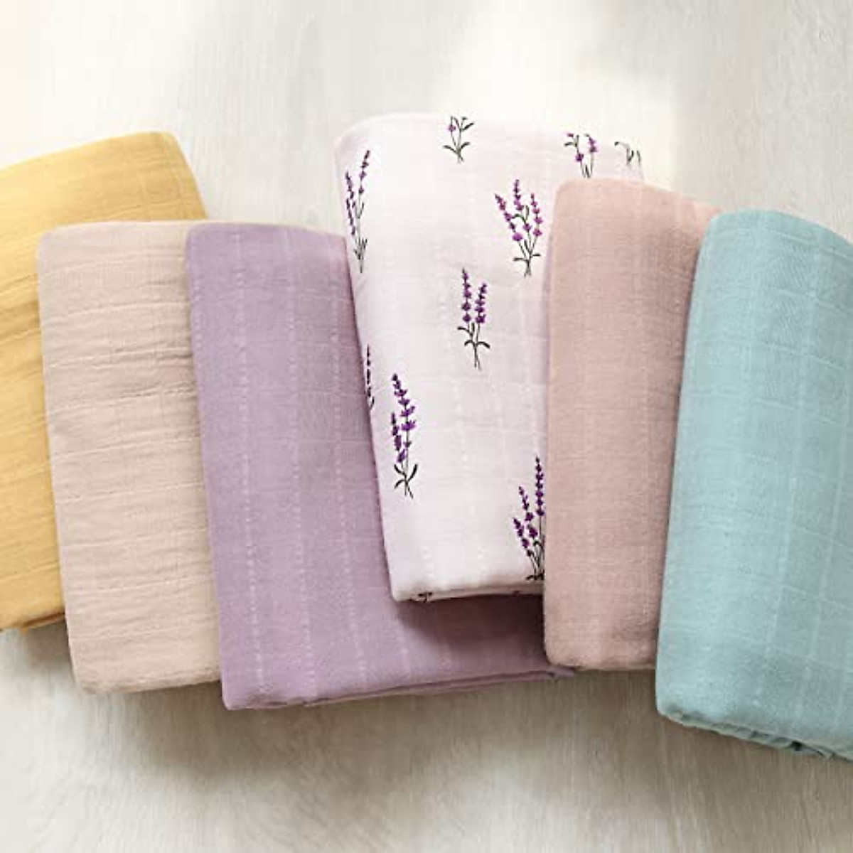 LifeTree Baby Swaddle Blankets Girls, Organic Muslin Swaddle Blankets Unisex Swaddling Wrap Receiving Blanket Neutral for Newborn, 100% Organic Cotton, Large 47 x 47 inches, Lavender & Mauve