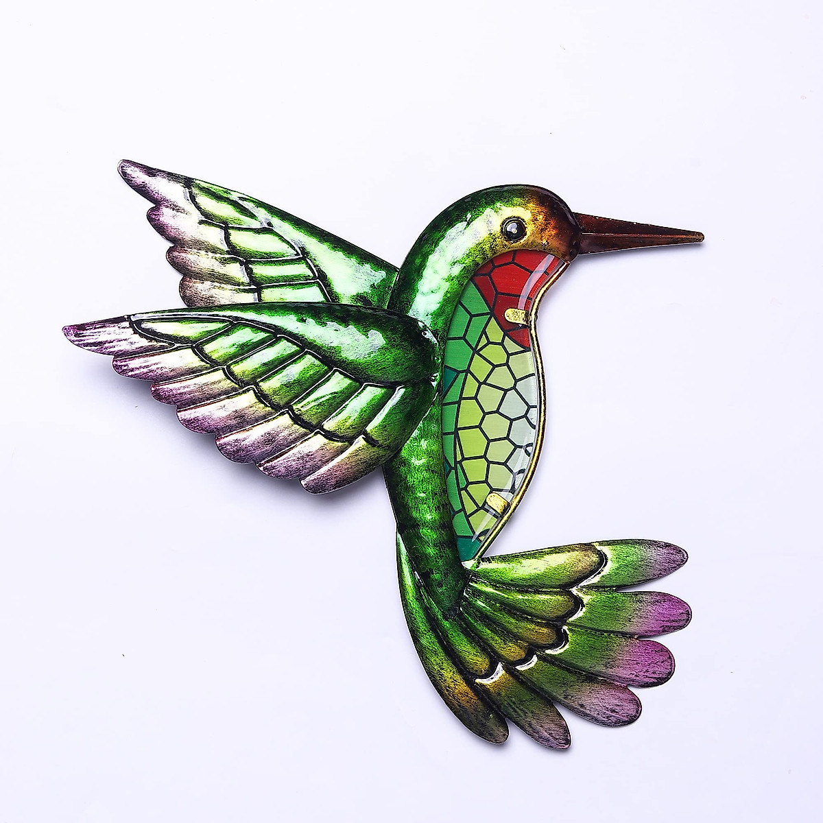 POXOHO Mosaic Hummingbird Metal Wall Decoration Glass Wall Art Indoor Wall Decoration Outdoor Wall Sculpture Hanging Decorates Bedrooms, Porches, Fences, Terraces and Gardens Set of 2