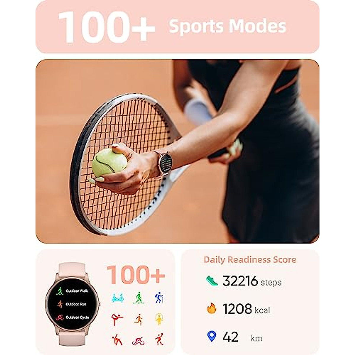 Parsonver Smart Watch for Women, Answer/Make Calls, 1.32" HD Touch Screen Fitness Tracker for Android and iOS Phone with 100+ Sport Modes IP68 Waterproof, Heart Rate Blood Oxygen Sleep Monitor, SPROD1