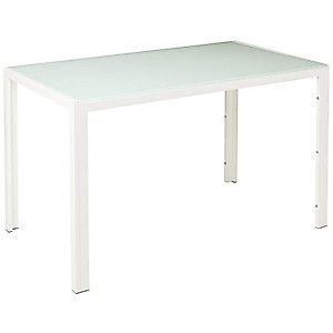 IDS Home Modern Kitchen Dining Table with White Glass Table Top Dining Room Furniture Table - White (Table Only)
