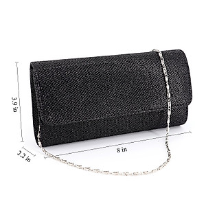 Naimo Flap Dazzling Small Clutch Bag Evening Bag With Detachable Chain (Black)