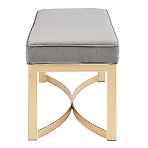 Martha Stewart Secor Entryway Accent Bench With Gold Metal Half Moon Base, Cushion Seat, Modern Suede-Like Fabric Sitting Bench, Easy Assembly Bedroom Furniture, 48" W x 16" D x 18" H, Grey