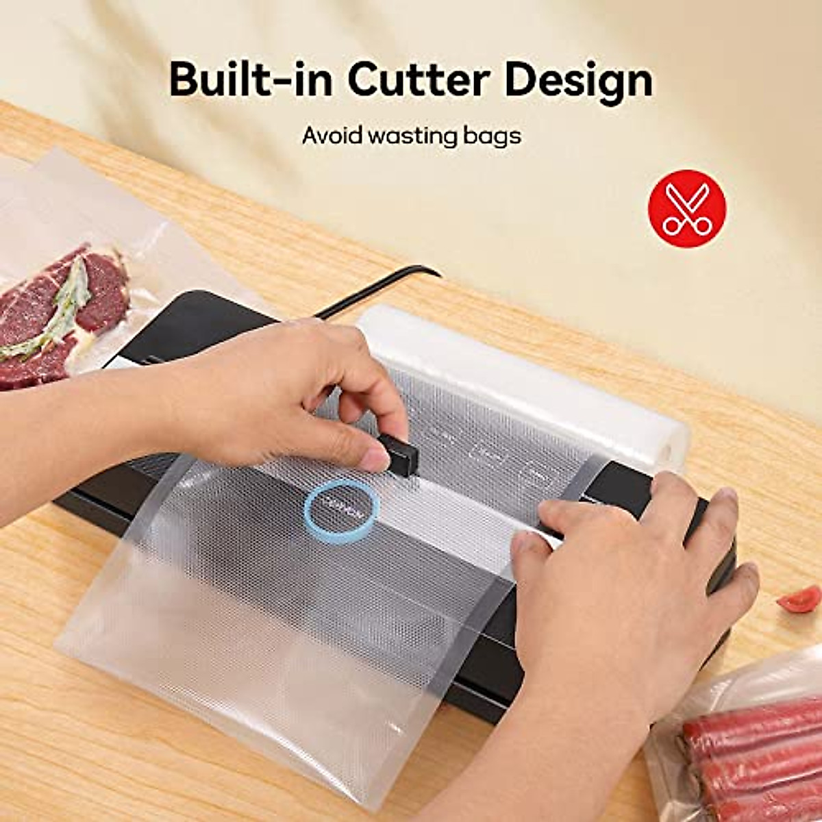 GERYON Vacuum Sealer, Automatic Food Sealer Machine for Food Vacuum Packaging w/Built-in Cutter|Starter Kit|Led Indicator Lights|Easy to Clean|Dry & Moist Food Modes| Compact Design (Black)