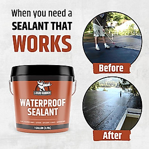 Liquid Rubber Waterproof Sealant - Multi-Surface Leak Repair Indoor and Outdoor Coating, Water-Based, Easy to Apply, Original Black, 1 Gallon