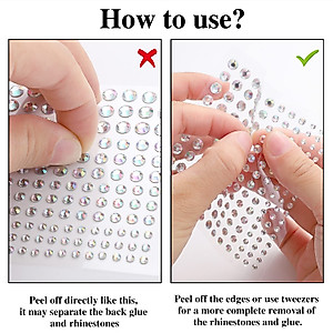1320 Pcs 8 Sheets Rhinestone Stickers 3/4/5/6 mm Hair Gems Self Adhesive Face Rhinestones Gems Jewels for Halloween Decorations Makeup Hair Body
