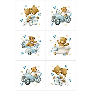 UNIQUE Baby Bear Fabric Panel Set (6 Panels, 12x12in Each), Quilting Panels, Baby Quilt Panels, Cotton Baby Panels, Blanket Panel, Cotton Fabric Panels for Quilting