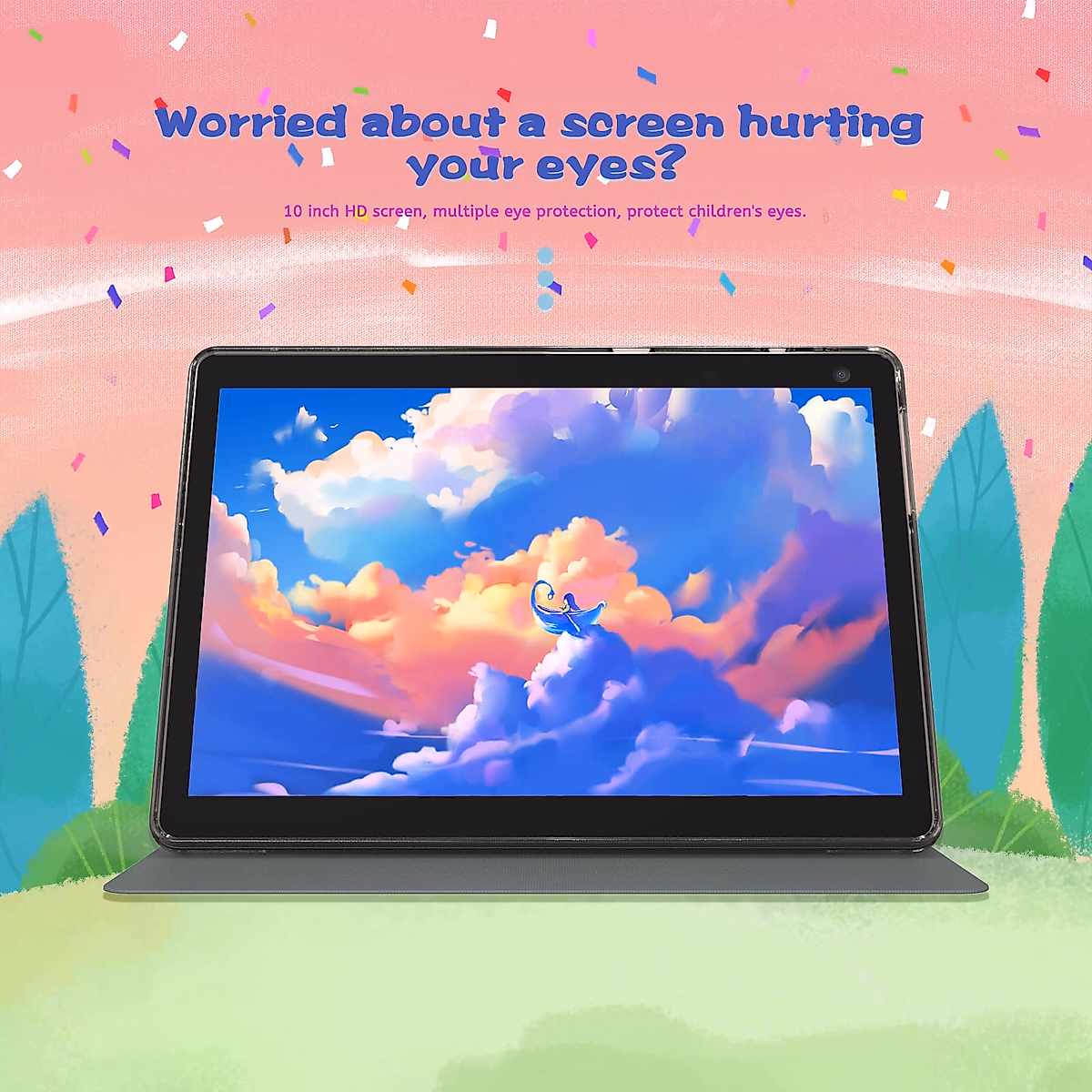 ATOZEE Kids Tablet, 10 Inch Tablet, Android Kids Tablet, WiFi Bluetooth Dual Camera Safety Eye Screen, Parental Control App, 32GB ROM 2GB RAM Quad Core CPU, with Cartoon Tablet Protective Cover.