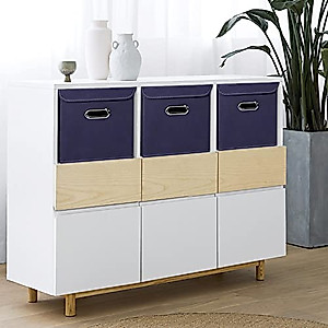 NieEnjoy Closet Organizers Fabric Storage Cube Bins with Lids collapsible storage bins basket with Handles ,Storage Boxes for Organizing,3 Pack (Navy Blue)