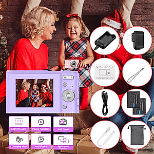 Digital Camera, RUAHETIL FHD 1080P 36MP 2.4 Inch LCD Vlogging Camera for Kids, 16X Zoom 2 Charging Modes Kids Compact Camera Point and Shoot Camera for Kids Teens Students Beginners（Purple）