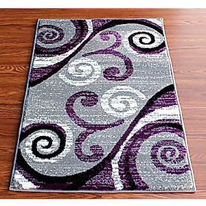 Masada Rugs, Stephanie Collection Area Rug Modern Contemporary Design 1100 Purple Grey White Black (2 Feet X 3 Feet) Mat