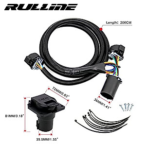 RULLINE 7-Foot 7-Pin Vehicle-Trailer Wiring Plug Harness Extension Compatible with 5th Wheel & Gooseneck Trailers for Chevrolet, Dodge, Ford, GMC,Nissan, Ram Toyota