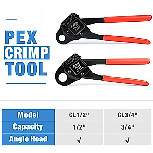 iCrimp Angle PEX Crimping Tool for 1/2-inch & 3/4-inch PEX Copper Crimp Rings and Barbed PEX Fitting, c/w PEX Tubing Cutter & Go/No-Go Gauge, Meets ASTM F1807 Standard PEX PlumbingTool