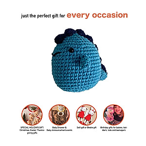 Chippi & Co Handmade Crochet Easter Assorted Animals Eggs, Natural and Organic Cotton, Baby Easter Gift, Easter Decor, Suitable to Play and Cuddle for Bedtime (Blue Dinosaur)