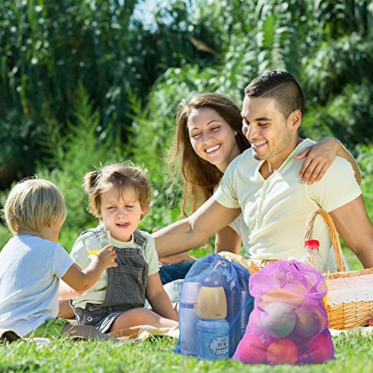 Frienda 6 Pieces Mesh Stuff Sack, 11 x 15 Inch Durable Nylon Mesh Drawstring Laundry Bag for Rinsing Beach Toys, Seashell Collecting, Mesh Bags and Travel (Multicolor)