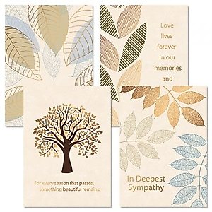 Foil Falling Leaves Sympathy Cards - Set of 8 (4 designs), Large 5" x 7", Sympathy Cards with Sentiments Inside, Includes White Envelopes