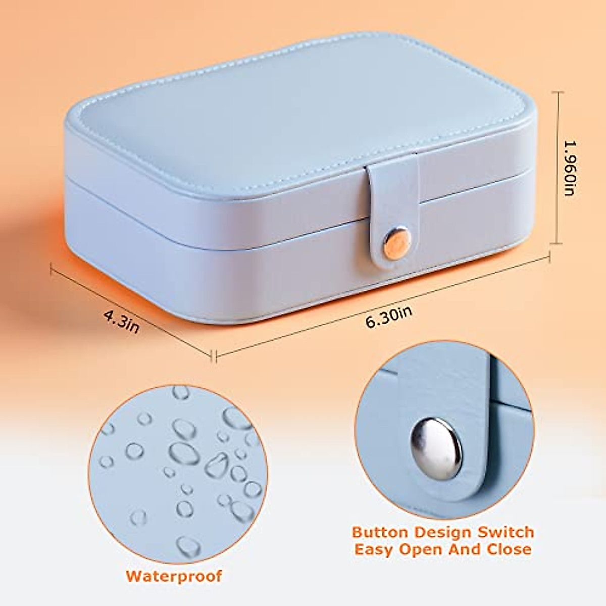 INSFIT Jewelry Box, Pu Leather Travel Jewelry Storage Case Mini Jewelry case Double Layer Small Jewelry Box for Women Girls Gift/Blue