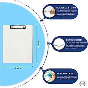 SCRIBBLEDO 30 Pack Double Sided Dry Erase Clipboards 9"x12" Durable Clipboards Bulk with 30 Dry Erase Erasers, Dry Erase Clipboard with Low Profile Clip for School, Classroom and Home Use