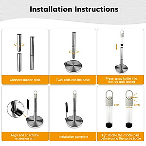 AIDEA Paper Towel Holder with Spray Bottle, Kitchen Towel Holder for Countertop, Spring Arm for Easy Tear, One-Handed Stainless Steel Paper Towel Dispenser with Weighted Base, Silver