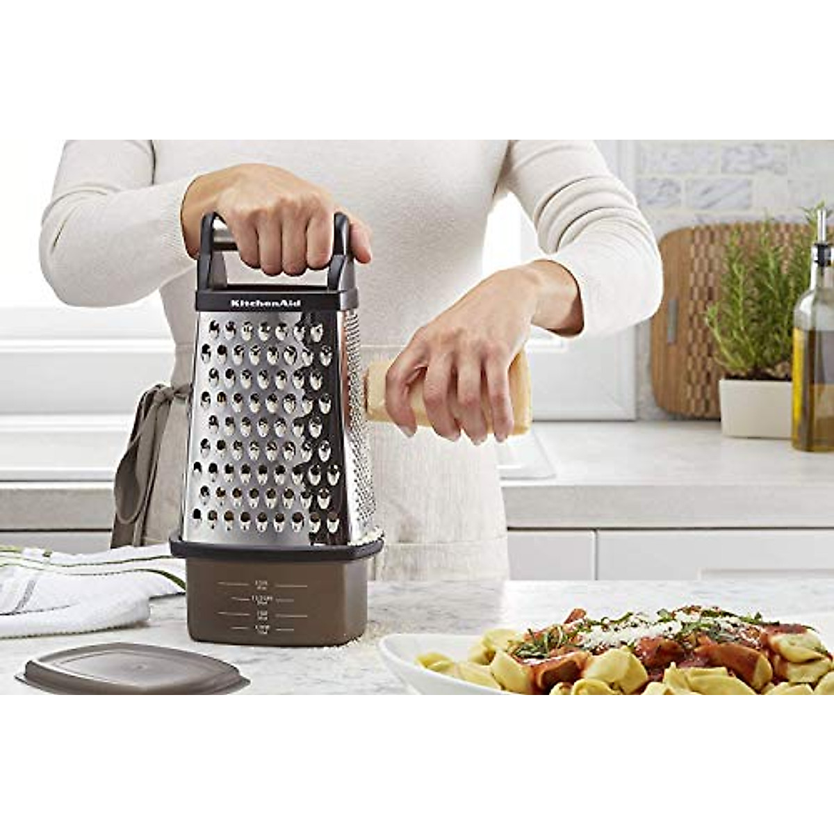 KitchenAid Gourmet 4-Sided Stainless Steel Box Grater with Detachable Storage Container, 10 inches tall, Black & Classic Multifunction Can Opener / Bottle Opener, 8.34-Inch, Black