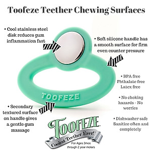 Toofeze Ice Cold Baby Teether Toy – Fast Pain Relief – All Natural Silicone and Stainless – Ages 3 mos+ (Mint Green)