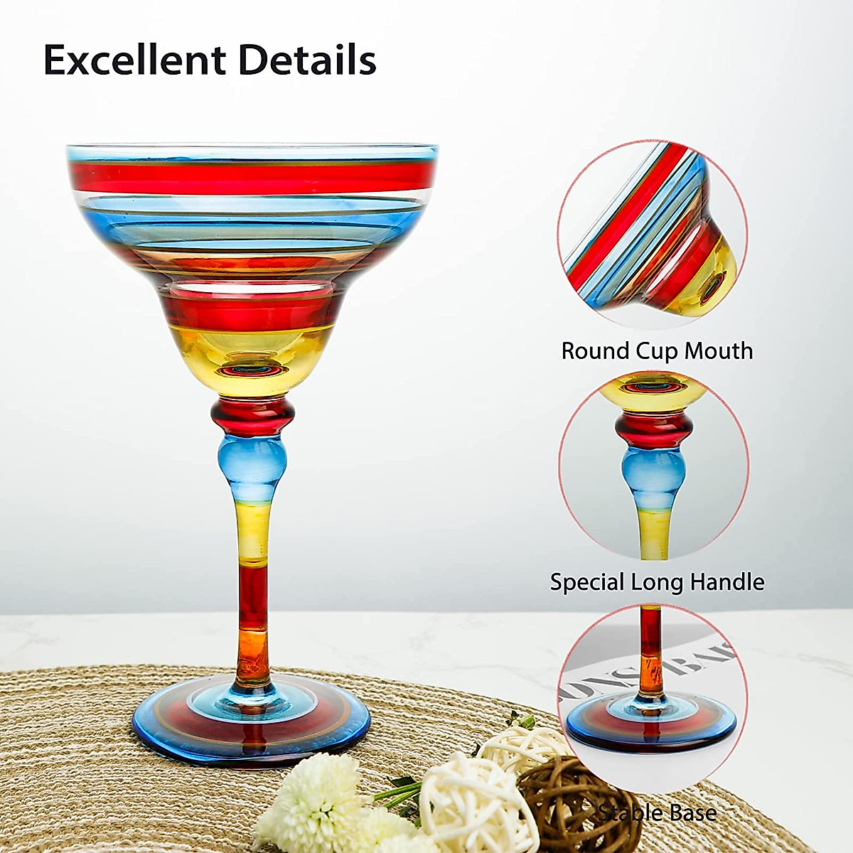 Painted Margarita Glass, Mexican Collection Stemless Margarita Glasses Cup Set Unique/Decorative Hand Blown Glassware Margarita Glasses,D