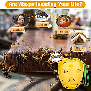 Protecker Wasp Trap, Yellow Jacket Hanging, Repellent Carpenter Bee Traps for Outside, Killer Deterrent Insect Fly Catcher, Non-Toxic Reusable Hornet (2 Pack)